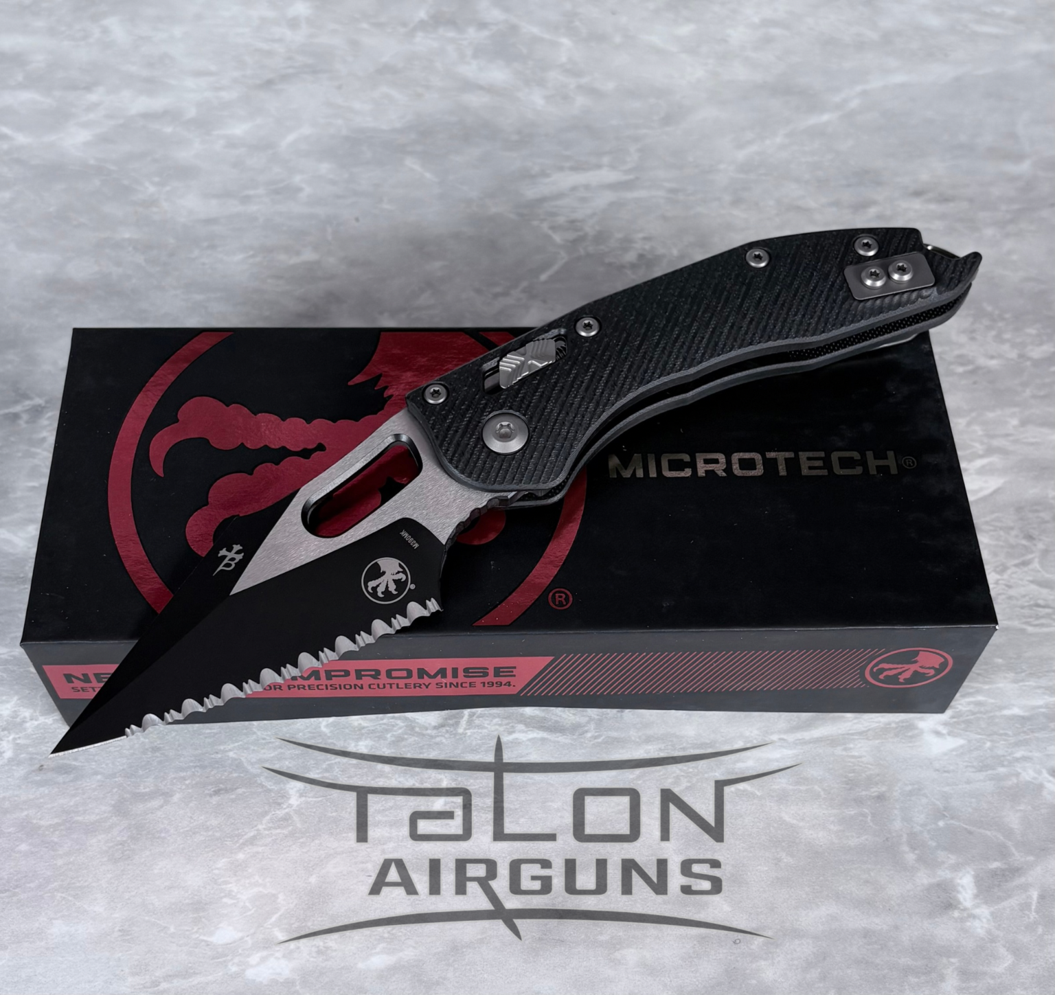 Microtech Knife STITCH RAM LOK S/E BLACK FULL SERRATE FLUTED G-10 ...